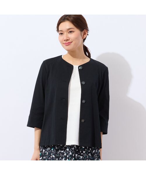 【セール】 【洗える・S～LLサイズ】千鳥ジャカードニット ノーカラージャケット （ノーカラージャケット）｜LOBJIE / ロブジェ ファッション通販 タカシマヤファッションスクエア