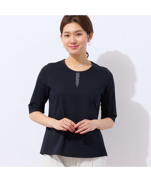 【洗える・日本製・S～LLサイズ】襟ぐり刺繍 綿レーヨンTシャツ （カットソー）｜LOBJIE / ロブジェ ファッション通販 タカシマヤファッションスクエア