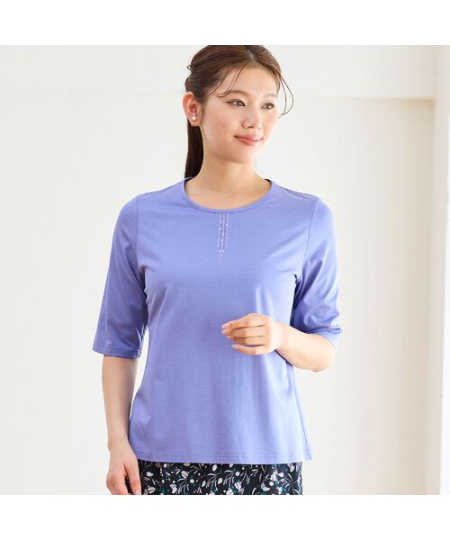 【洗える・日本製・S～LLサイズ】襟ぐり刺繍 綿レーヨンTシャツ （カットソー）｜LOBJIE / ロブジェ ファッション通販 タカシマヤファッションスクエア