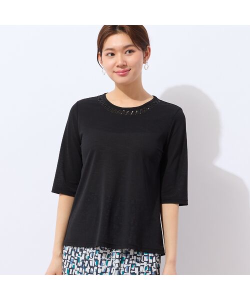 【洗える・日本製】襟ジグザグ刺繍Tシャツ （カットソー）｜LOBJIE / ロブジェ ファッション通販 タカシマヤファッションスクエア