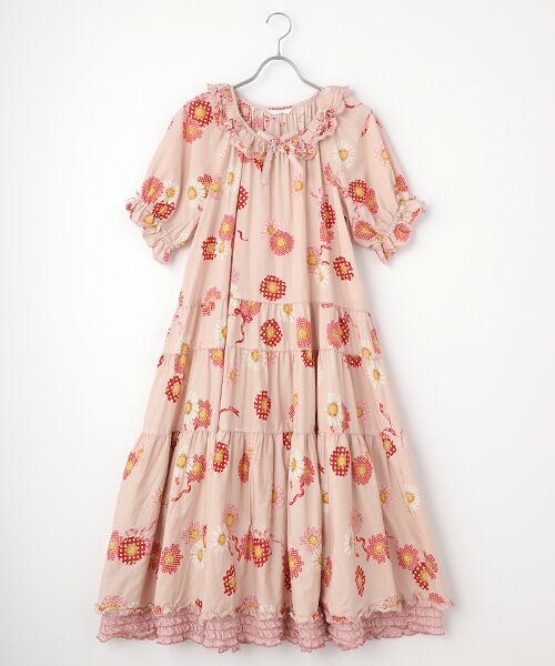 セール】 ○ひな菊コサージュプリントミディワンピース (ロング セール】 ○ひな菊コサージュプリントミディワンピース (ロング